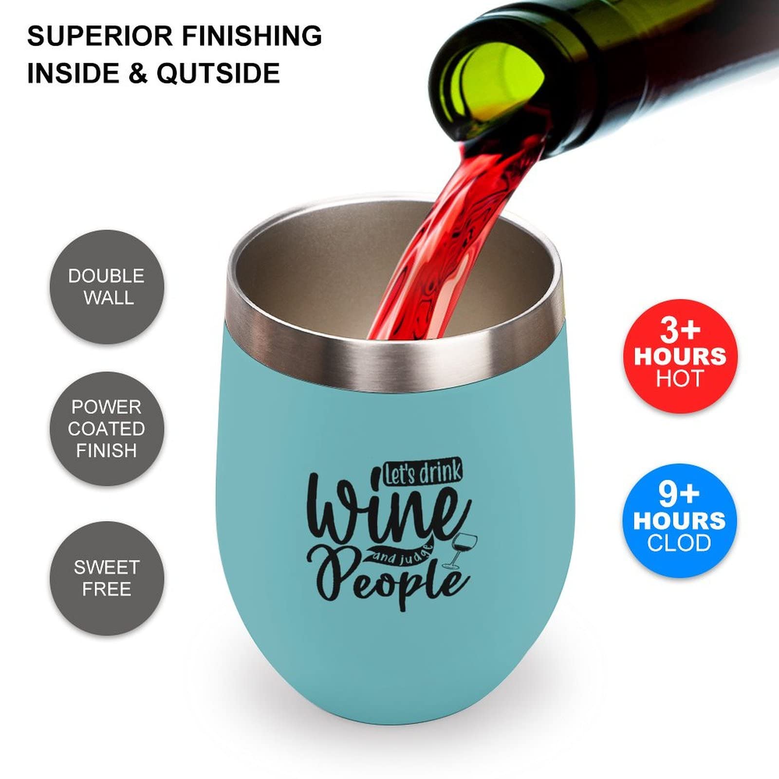 Mighun Wine Tumbler with Lid Lets Drink Wine And Judge People Vacuum Coffee Tumbler Stainless Steel Coffee Cup for Cold & Hot Drinks Wine Coffee Cocktails Beer (12 Oz, 1 Pack)