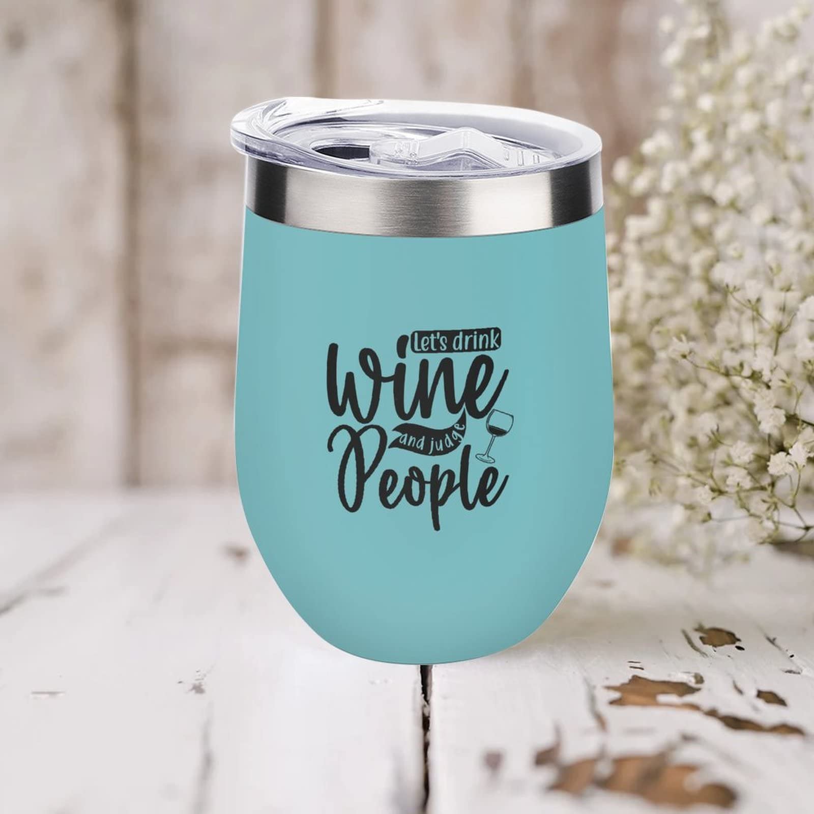 Mighun Wine Tumbler with Lid Lets Drink Wine And Judge People Vacuum Coffee Tumbler Stainless Steel Coffee Cup for Cold & Hot Drinks Wine Coffee Cocktails Beer (12 Oz, 1 Pack)