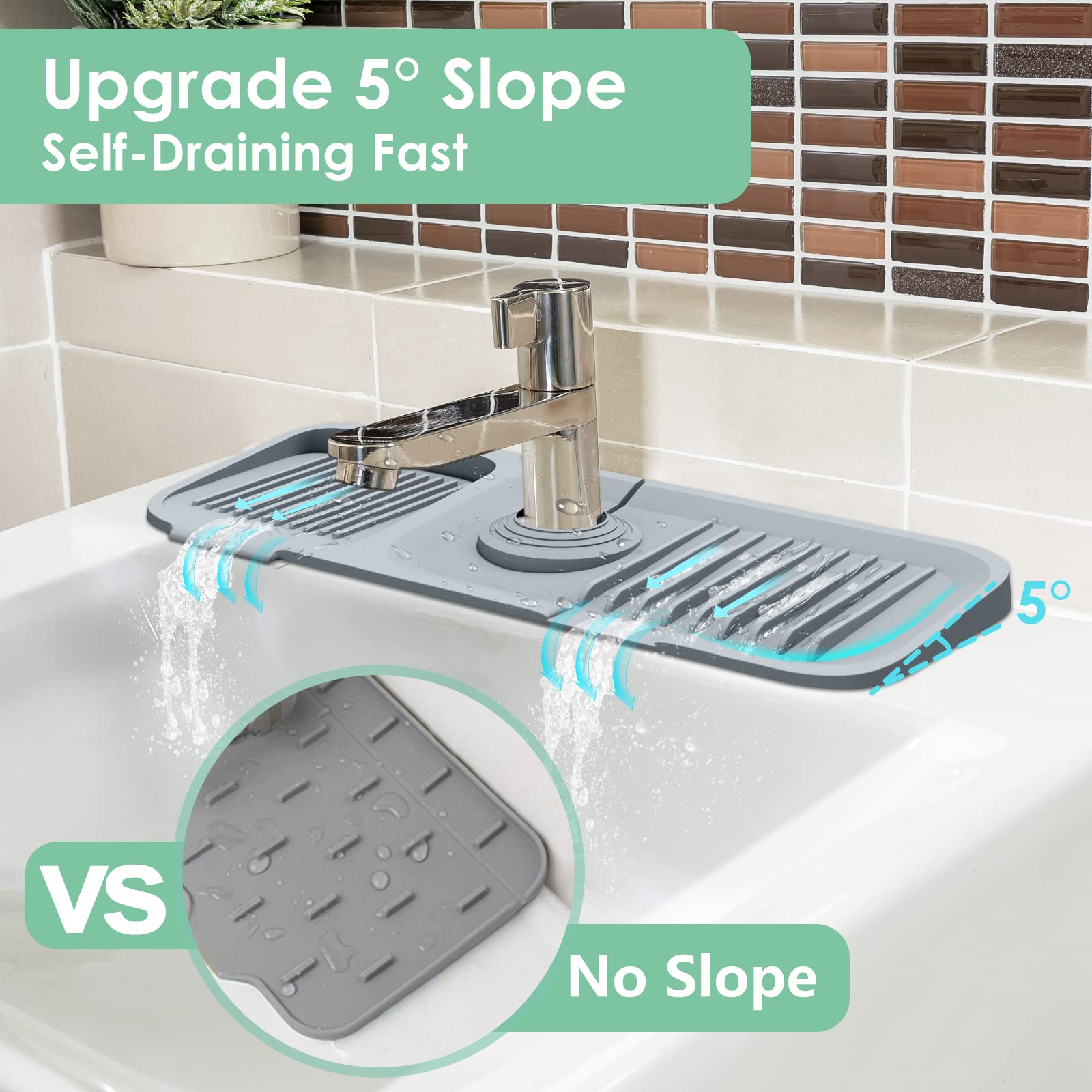 Sink Splash Guard Kitchen Gadgets - Silicone Faucet Handle Drip Catcher Tray Mat, Sink Protectors for Kitchen Sink, Water Splash Guard Behind Faucet as Dish Soap Sponge Holder for Kitchen Bathroom RV