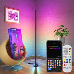 gaoxun rgb+ic floor lamp, led corner lamp with app control & remote, compatible with alexa, google assistant, diy modes, music sync, color changing modern standing lamp for living gaming room bedroom