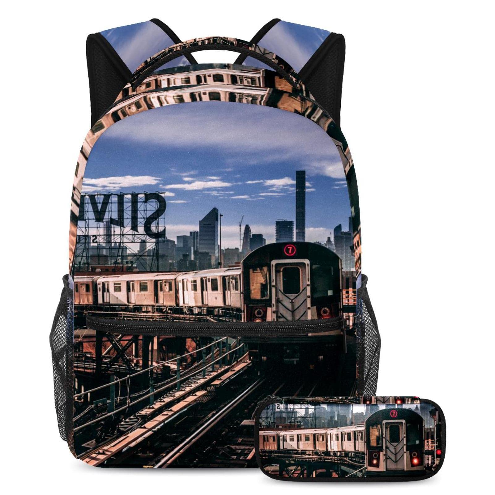 TBOUOBT Travel Backpack Set Lightweight Laptop Casual Backpack for Women Men, New York Train