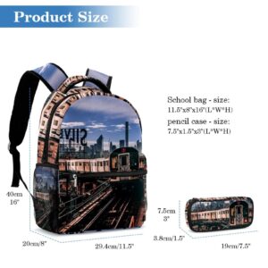 TBOUOBT Travel Backpack Set Lightweight Laptop Casual Backpack for Women Men, New York Train