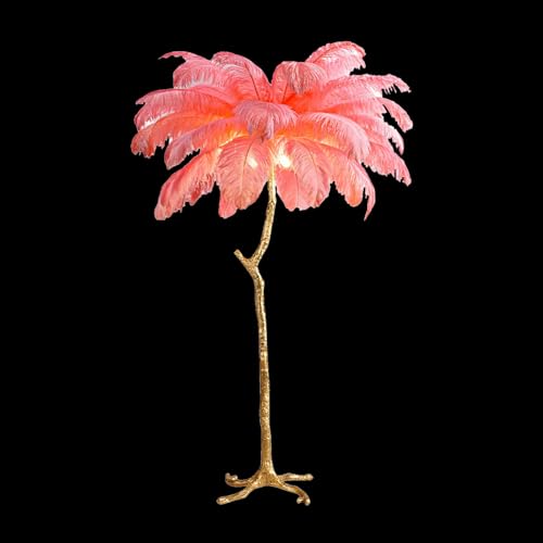 CEPHOK 66.8 inches Natural Ostrich Feather Floor Lamp, Warm and Romantic Apright Floor Lamp, Living Room, Study, Bedroom, Office, Home Decoration Floor Lamp (Pink)