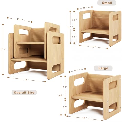 ERUGI Montessori Weaning Table and Chair Set,Real Hardwood, Desk for Toddler Reading,Snack Time,Playroom,Activity Cube,Step Stool,1-3 Year Old Kids Montessori Furniture