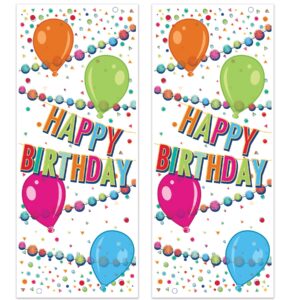 beistle 2 piece colorful plastic happy birthday door covers decorations for bday, indoor/outdoor use, 6' x 30", multicolor