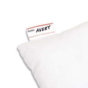 Pipsqueak Small | Tiny | Mini Pillow with Name Tag - 11in x 7in x 2.5in - Machine Washable - White Pillow with Khaki Case