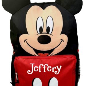 Disney Personalized Backpack - Mickey Mouse Backpack for Kids - Officially Licensed - Mickey Mouse Ears and Face (Personalized Mickey Mouse)