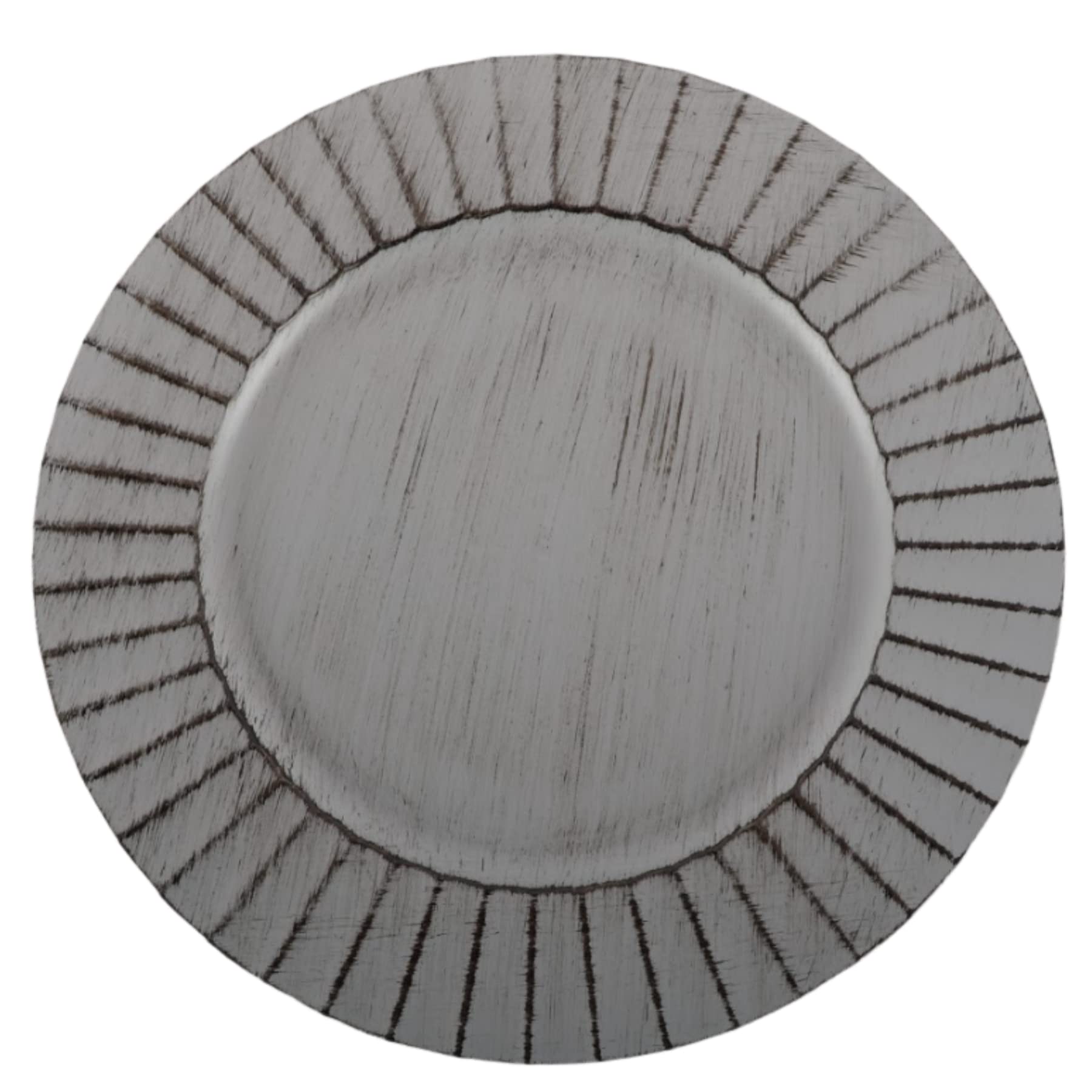 Koyal Wholesale 13" Antique Brushed Ribbed Charger Plates Set of 4, Antique Grey Acrylic Charger Plates Bulk Wedding, Dinner Plates, Holidays, Events