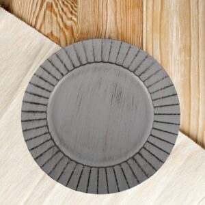 Koyal Wholesale 13" Antique Brushed Ribbed Charger Plates Set of 4, Antique Grey Acrylic Charger Plates Bulk Wedding, Dinner Plates, Holidays, Events