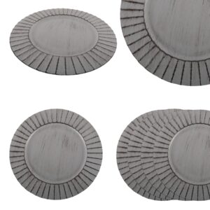 Koyal Wholesale 13" Antique Brushed Ribbed Charger Plates Set of 4, Antique Grey Acrylic Charger Plates Bulk Wedding, Dinner Plates, Holidays, Events