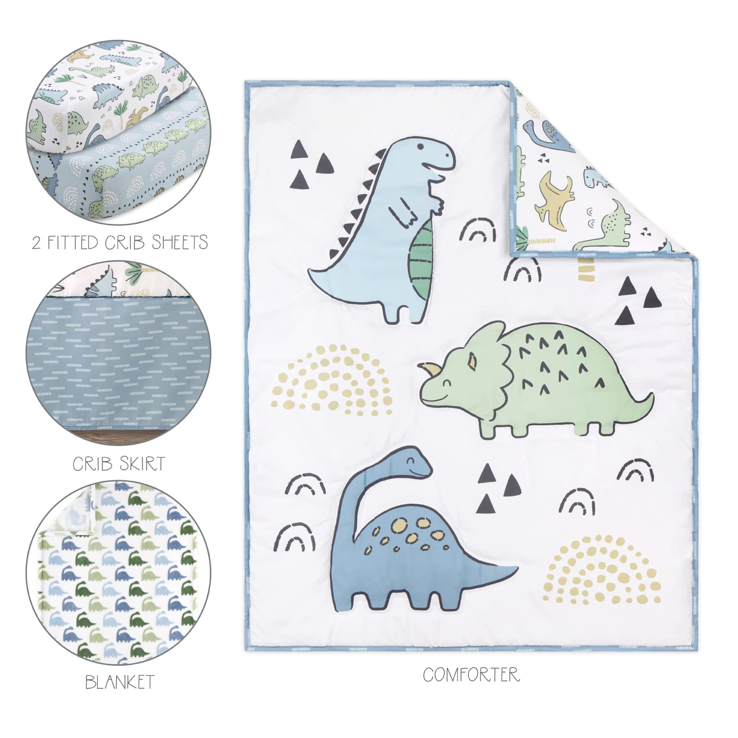 The Peanutshell Dinosaur Crib Bedding Set for Boys, 5 Pieces