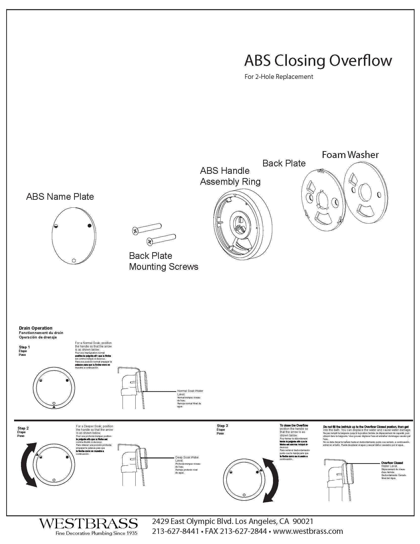 Westbrass A493CHM-07 Universal Patented Deep Soak Round Replacement 2-Hole Bathtub Overflow Cover for Full and Over-Filled Closure, Satin Nickel