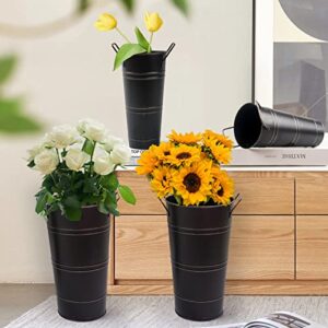 Notakia 4Pcs Galvanized Metal Vases Farmhouse French Flower Bucket Vases for Cut Flowers for Home Decor and Wedding Table Centerpiece Decorations (4Pcs Black 12" and 9")