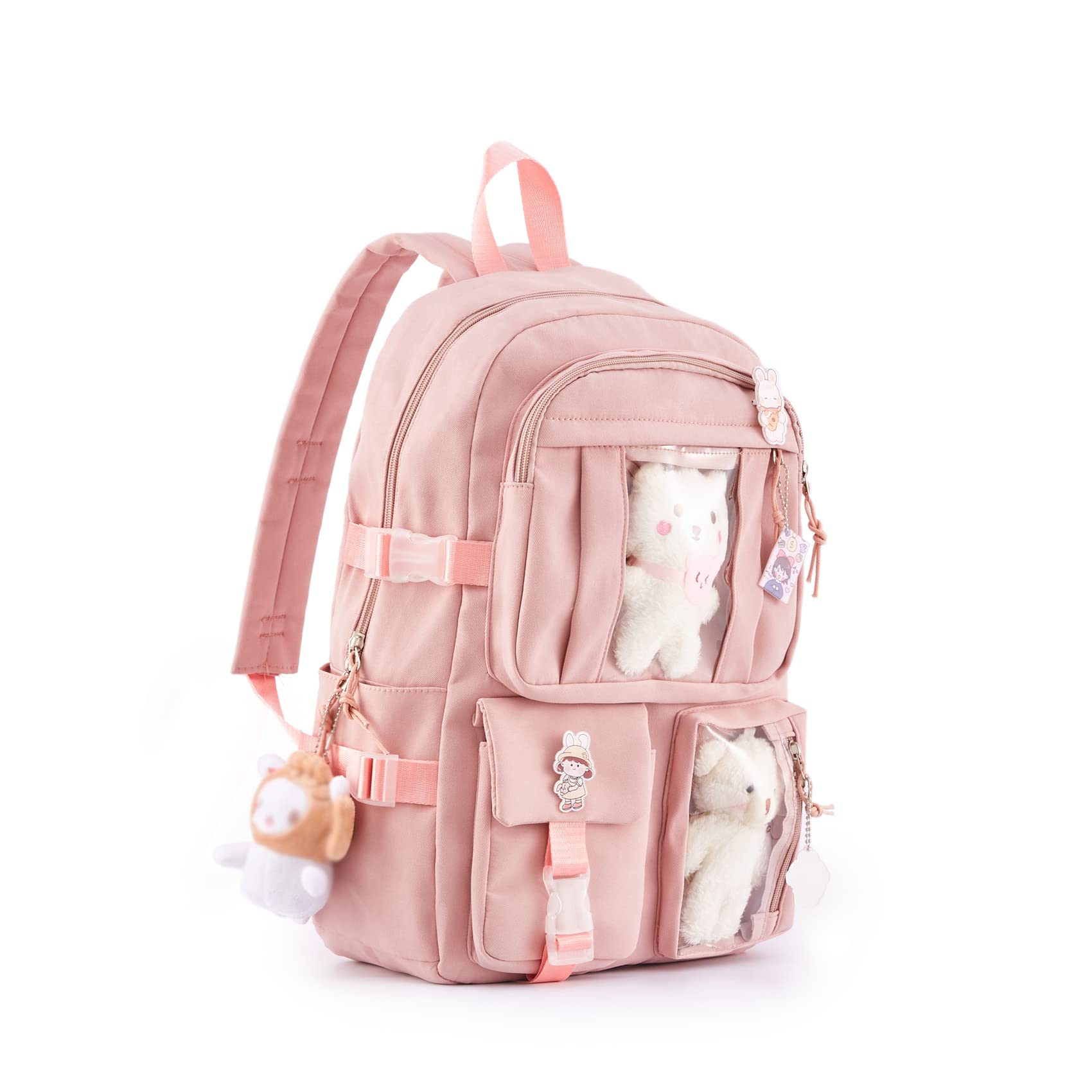 BUNXIZHUN Kawaii Backpack, 20L, Pink, Adjustable, for School Girls & Women with Kawaii Pin & Accessories