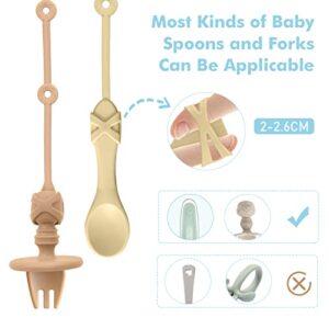 Baby Spoons Self Feeding 6+ Months Holder Strap Highchair Accessories-Gelinor Feeding Aid for Keep Spoon and Forks Set Close at Hand and Off The Ground(Green)-No Spoon