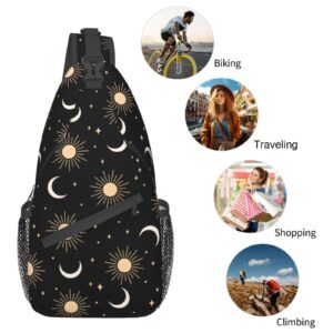 Yamegoun Moon Star Sun Sling Bag Travel Crossbody Backpack Shoulder Pack Hiking chest Daypack for Women Men Waterproof Adjustable Lightweight Outdoor Walking Running Climbing