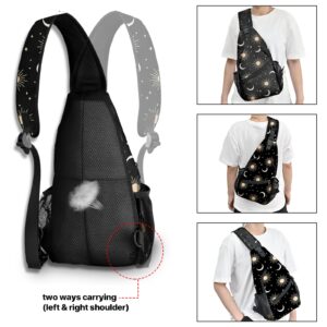 Yamegoun Moon Star Sun Sling Bag Travel Crossbody Backpack Shoulder Pack Hiking chest Daypack for Women Men Waterproof Adjustable Lightweight Outdoor Walking Running Climbing