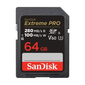 sandisk 64gb extreme pro sdxc uhs-ii memory card - c10, u3, v60, 6k, 4k uhd, sd card - sdsdxep-064g-gn4in