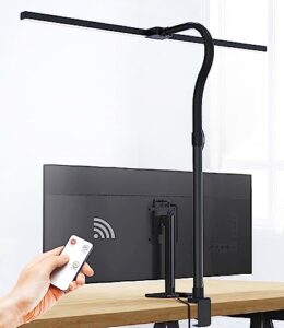 duktig led desk lamp, double head computer lamp, bright modern desk lamp - 5 color modes and 5 dimmable, tall desk lamps for home office, studio, gaming, architect (24w, square)