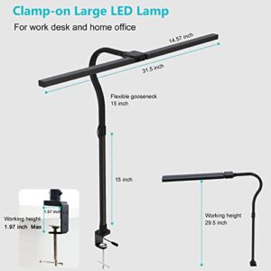 DUKTIG LED Desk Lamp, Double Head Computer Lamp, Bright Modern Desk Lamp - 5 Color Modes and 5 Dimmable, Tall Desk Lamps for Home Office, Studio, Gaming, Architect (24W, Square)