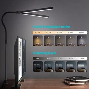 DUKTIG LED Desk Lamp, Double Head Computer Lamp, Bright Modern Desk Lamp - 5 Color Modes and 5 Dimmable, Tall Desk Lamps for Home Office, Studio, Gaming, Architect (24W, Square)