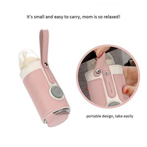 3 Temperature Adjustable Portable Baby Bottle Warmer, Portable Car Travel Bottle Warmer USB Milk Heat Keeper Baby Bottle Warmer (Pink)