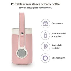 3 Temperature Adjustable Portable Baby Bottle Warmer, Portable Car Travel Bottle Warmer USB Milk Heat Keeper Baby Bottle Warmer (Pink)