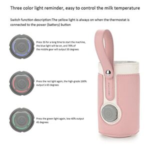 3 Temperature Adjustable Portable Baby Bottle Warmer, Portable Car Travel Bottle Warmer USB Milk Heat Keeper Baby Bottle Warmer (Pink)