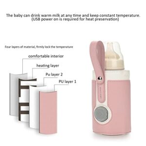 3 Temperature Adjustable Portable Baby Bottle Warmer, Portable Car Travel Bottle Warmer USB Milk Heat Keeper Baby Bottle Warmer (Pink)