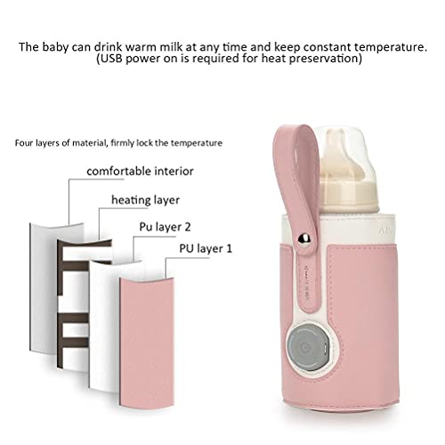 3 Temperature Adjustable Portable Baby Bottle Warmer, Portable Car Travel Bottle Warmer USB Milk Heat Keeper Baby Bottle Warmer (Pink)