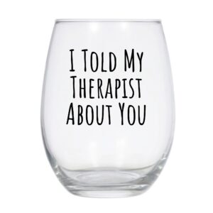 I Told My Therapist About You Stemless WIne Glass, Funny Wine Glass, Therapy Gift - 21oz