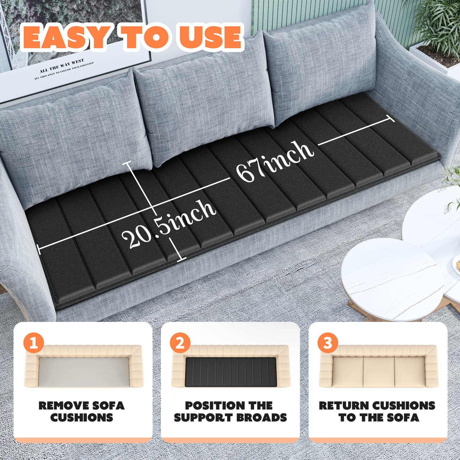 TigeJoy Heavy Duty Sofa Cushion Support 20.5''W x 67" L, Solid Wood Couch Cushion Support for Sagging Seat, Sofa Support Under Cushions Insert, Premium Couch Saver Prolong Sofa Life Enhance Comfort