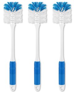 yeudeuy long handle bottle brush, bottle brush cleaner with dual function bristles for water bottles, glasswares, mugs, thermoses, baby bottles, blue 3 pack