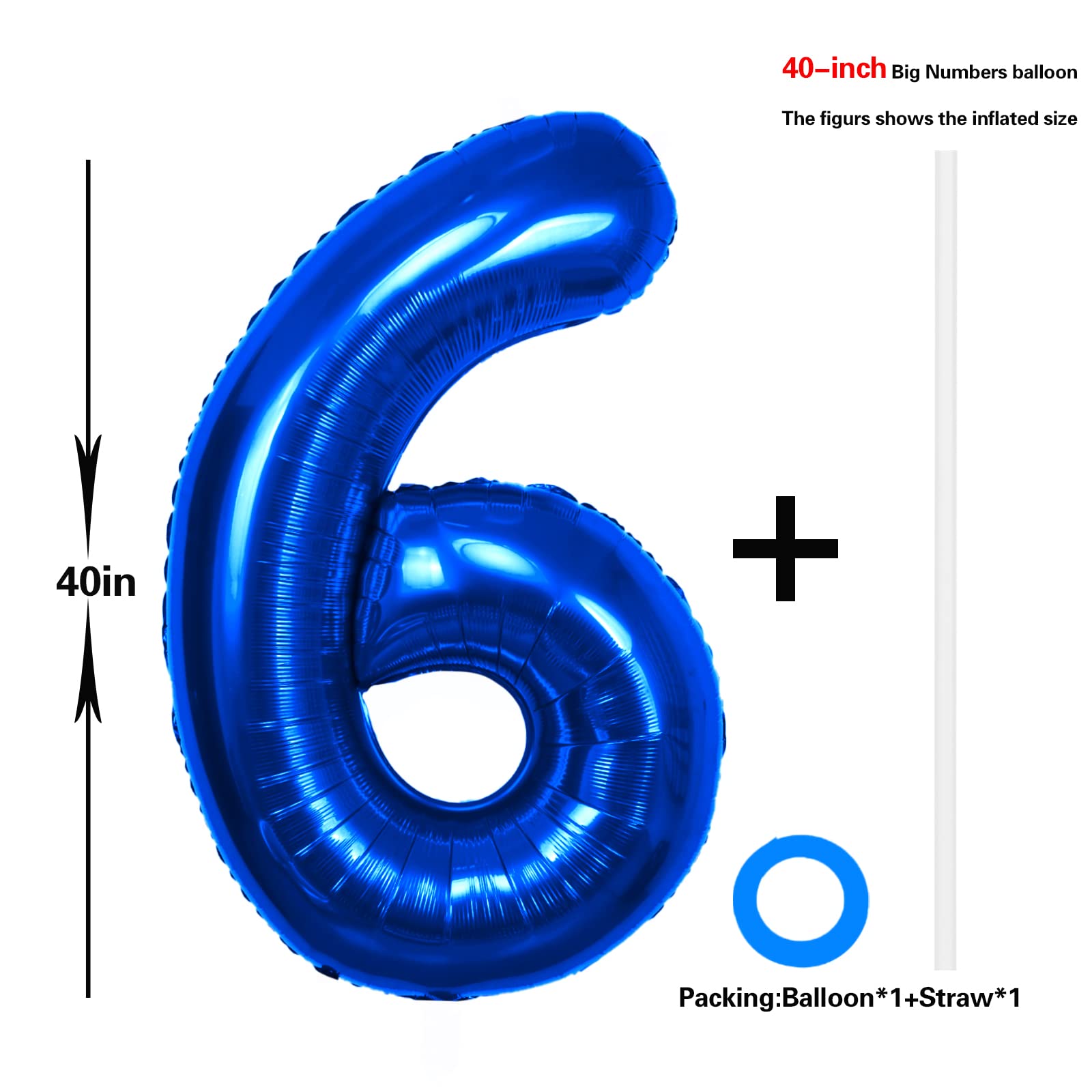 KWABEVAU Blue Number 6 Balloon, 40 Inch, for 6th Birthday Decorations, Girls, Female