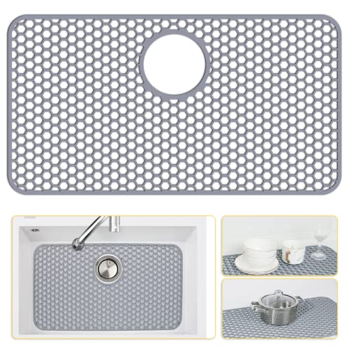 Silicone Sink Protectors for Kitchen Sink with Rear Drain - 26"x 14" Kitchen Sink Mats Accessory, Non-Slip Heat Resistant Sink Mat for Bottom of Farmhouse Stainless Steel Sink (Rear Hole)