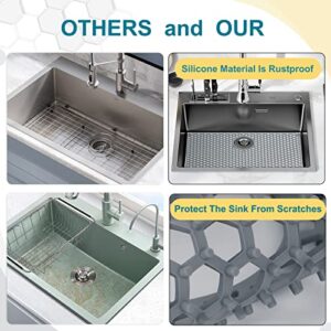 Silicone Sink Protectors for Kitchen Sink with Rear Drain - 26"x 14" Kitchen Sink Mats Accessory, Non-Slip Heat Resistant Sink Mat for Bottom of Farmhouse Stainless Steel Sink (Rear Hole)