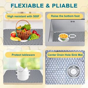 Silicone Sink Protectors for Kitchen Sink with Rear Drain - 26"x 14" Kitchen Sink Mats Accessory, Non-Slip Heat Resistant Sink Mat for Bottom of Farmhouse Stainless Steel Sink (Rear Hole)