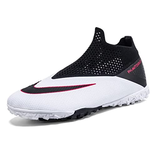 Turf Cleats Soccer Men/Women/Youth High Top Training Shoes Professional Football Competition/Athletic Sneakers White/Black