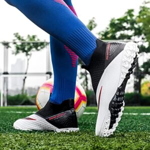 Turf Cleats Soccer Men/Women/Youth High Top Training Shoes Professional Football Competition/Athletic Sneakers White/Black