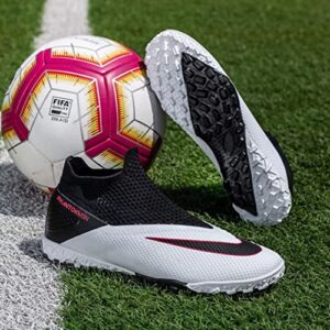 Turf Cleats Soccer Men/Women/Youth High Top Training Shoes Professional Football Competition/Athletic Sneakers White/Black