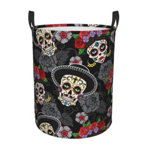 gbuzozie floral skulls round laundry hamper day of the dead storage basket toys clothes organizer bin for home bathroom bedroom dorm nursery, 38l