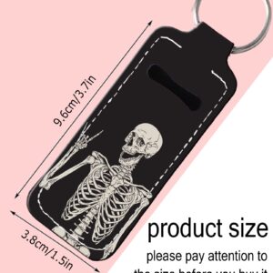 KLLRO RUO Chapstick Holder Keychain Fashion Lipstick Sleeve Lip Balm Portable Pocket Lip Gloss Tube Holder Clip-on Makeup Travel Accessories - Cool Skull Skeleton