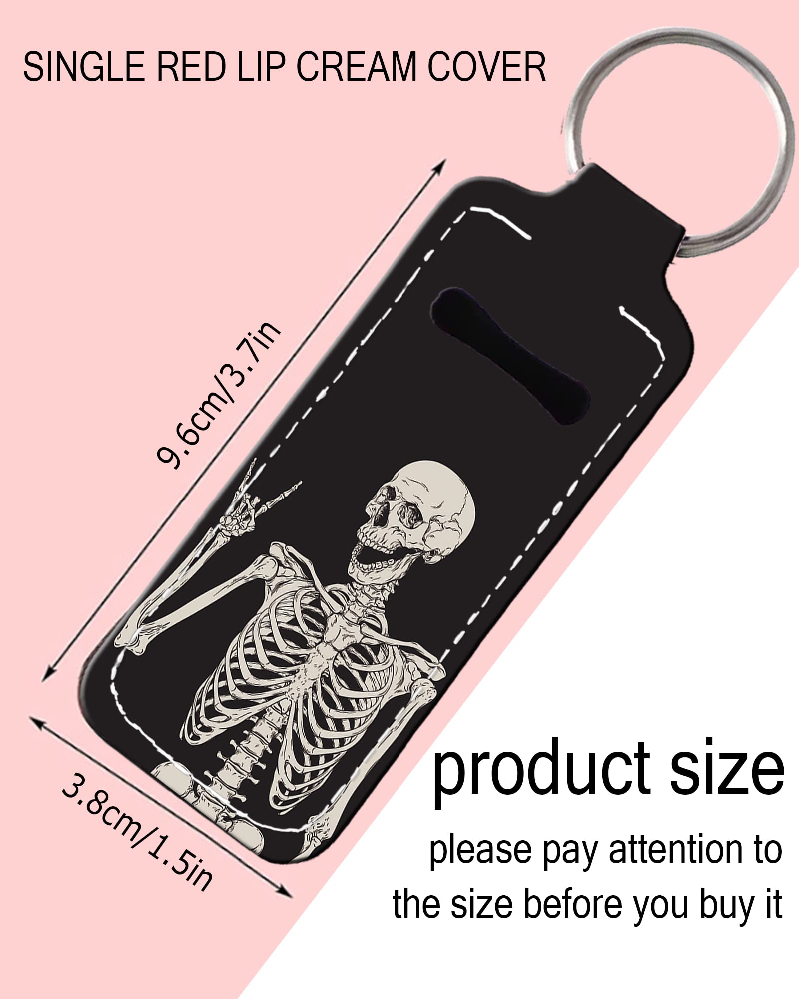 KLLRO RUO Chapstick Holder Keychain Fashion Lipstick Sleeve Lip Balm Portable Pocket Lip Gloss Tube Holder Clip-on Makeup Travel Accessories - Cool Skull Skeleton