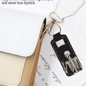 KLLRO RUO Chapstick Holder Keychain Fashion Lipstick Sleeve Lip Balm Portable Pocket Lip Gloss Tube Holder Clip-on Makeup Travel Accessories - Cool Skull Skeleton