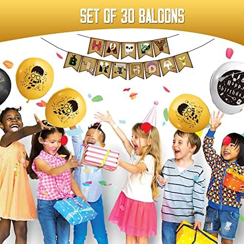 Magical Harry Birthday Decorations - 130 Pcs of Magical Wizard Birthday Party Supplies Includes Birthday Banner, Cake Topper, Lensless Glasses, Balloons, Cupcake Toppers, Stickers for Kids & Adults.