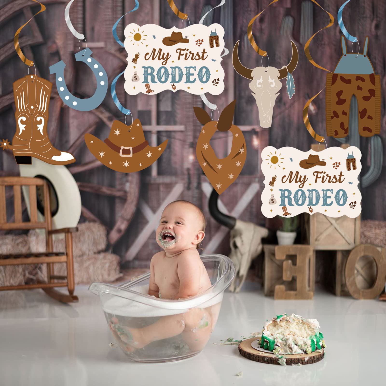 Cowboy 1st Birthday Hanging Decorations, My First Rodeo Birthday Decoration Western Cowboy Party Supplies for Boy Western Theme Birthday Party Decoration Cowboy Baby Shower Wild West Party Decoration