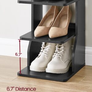 VASAGLE 7 Tier Vertical Shoe Rack, Narrow Shoe Storage Organizer with Hooks, Slim Wooden Corner Shoe Tower Rack, Robust and Durable, Space Saving for Entryway and Bedroom, Black ULBS200T16