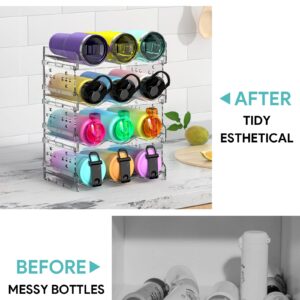 Areforic Water Bottle Organizer - 4 Pack Stackable Cup Organizer for Cabinet, Countertop, Pantry and Fridge, Free-Standing Tumbler Kitchen Storage Holder for Wine and Drink Bottles, Clear Plastic