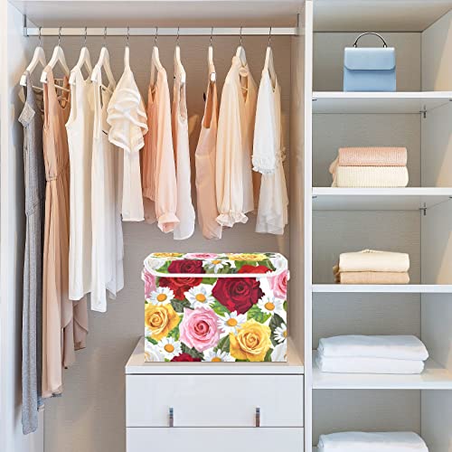 xigua Rose Storage Basket with Lids,Large Collapsible Storage Cube Bin for Bedroom,Shelves,Closet,Home,Office 16.5 * 12.6 * 11.8 In