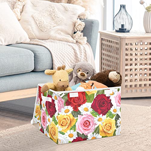 xigua Rose Storage Basket with Lids,Large Collapsible Storage Cube Bin for Bedroom,Shelves,Closet,Home,Office 16.5 * 12.6 * 11.8 In